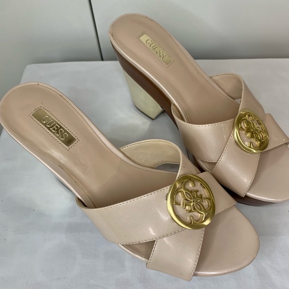 Guess | Shoes | Soft Pink Guess Slide On Platform Heels With Gold ...